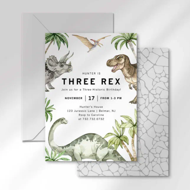 Three Rex Dinosaur Birthday Invitation | Zazzle