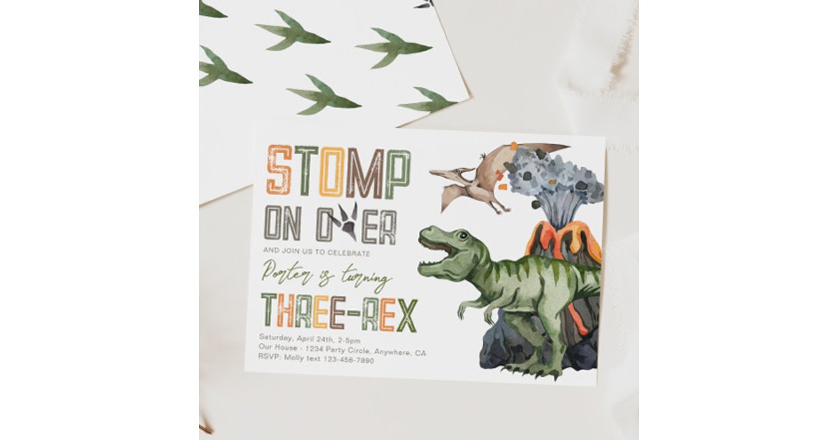 Three-Rex Dinosaur Birthday Invitation | Zazzle