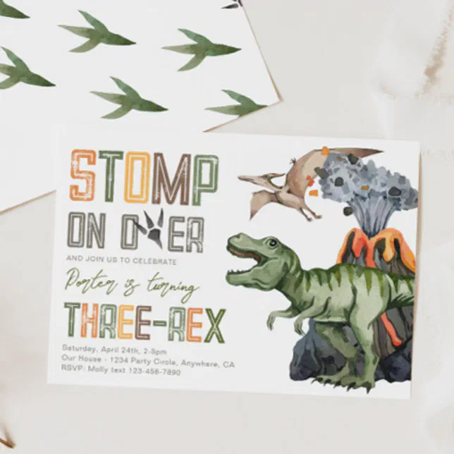 Three-Rex Dinosaur Birthday Invitation | Zazzle
