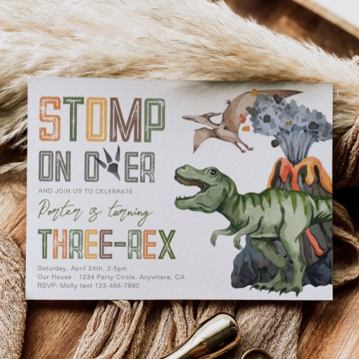Three-Rex Dinosaur Birthday Invitation | Zazzle