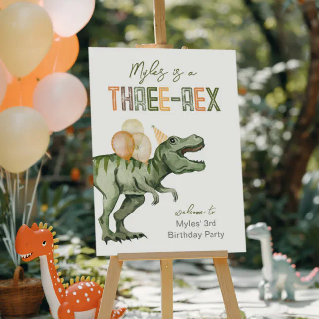 Three-Rex Dinosaur Birthday Welcome Sign | Zazzle
