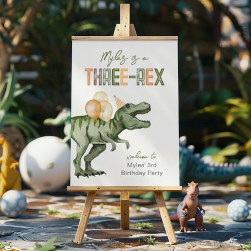 Three-Rex Dinosaur Birthday Welcome Sign | Zazzle
