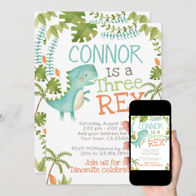 Three Rex Dinosaur Invitation | Zazzle