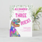 Three Rex Girls Dinosaur Birthday Party Invitation | Zazzle
