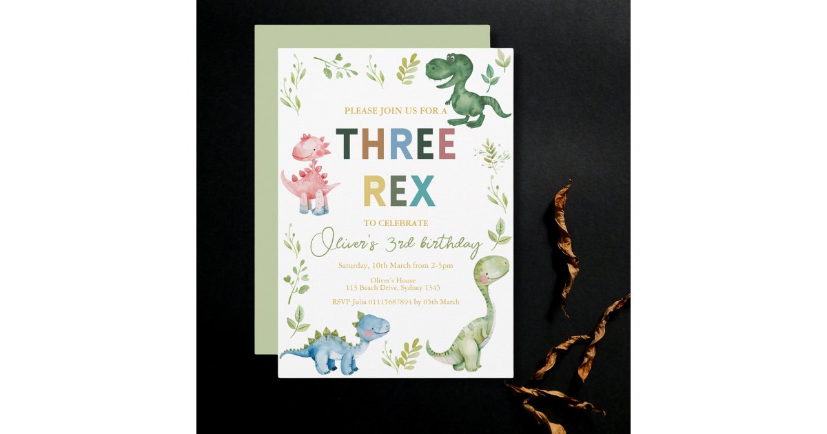 Three Rex third birthday party Invitation | Zazzle
