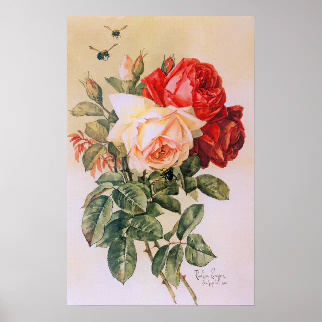 Three Roses Vintage Poster | Zazzle