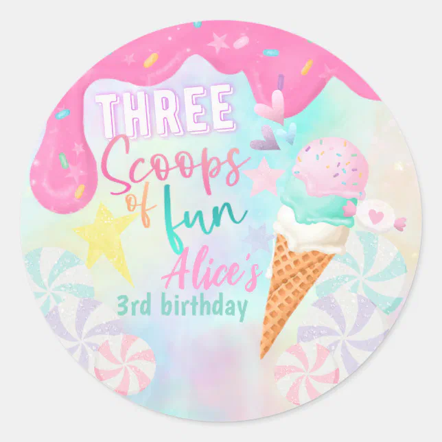 Three Scoops of Fun Classic Round Sticker | Zazzle