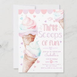 Three scoops of fun Ice cream birthday Invitation | Zazzle