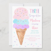 Three Scoops of Fun Ice Cream Birthday Invitation | Zazzle