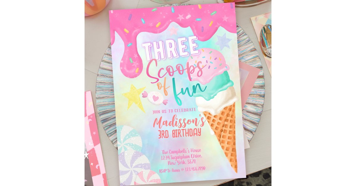 Three Scoops of Fun Invitation | Zazzle