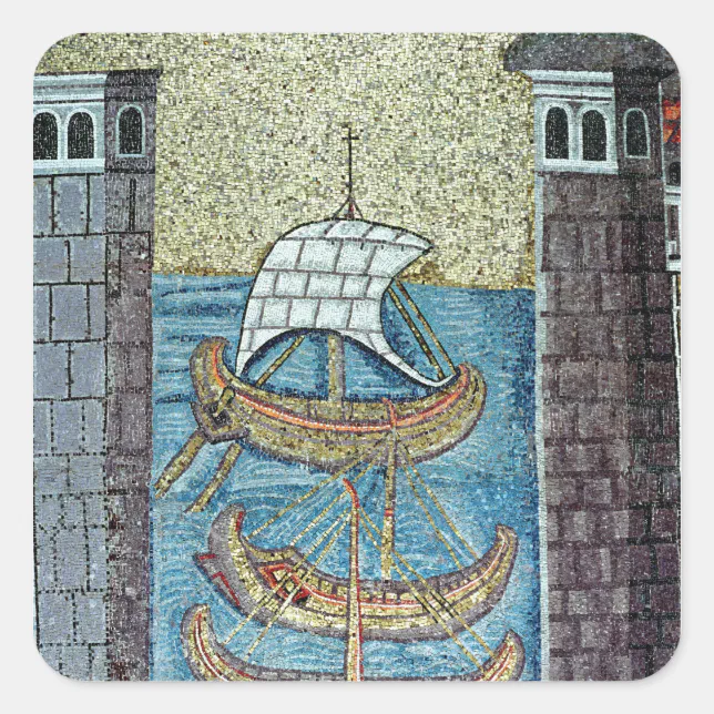 Three ships entering the port of Ravenna Square Sticker | Zazzle