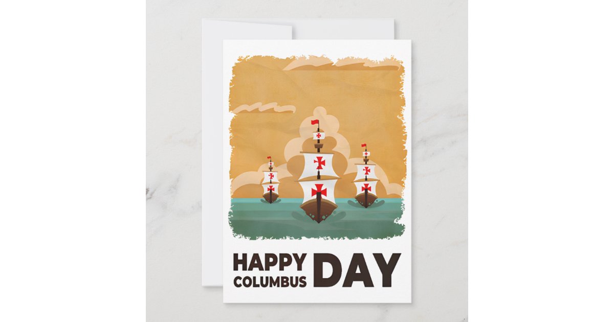 Three Ships Happy Columbus Day Invitation | Zazzle