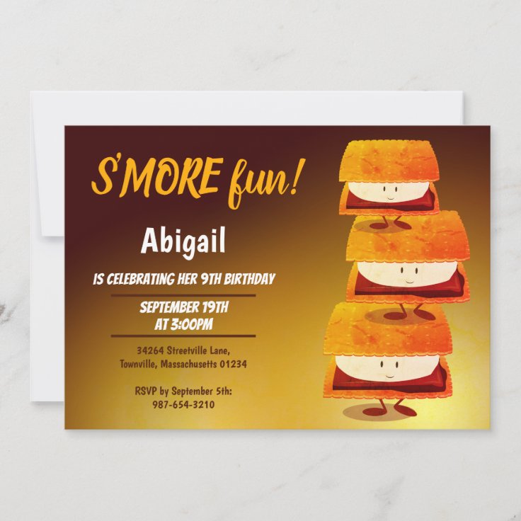 Three S'mores Cartoon Kids Birthday Invitation | Zazzle