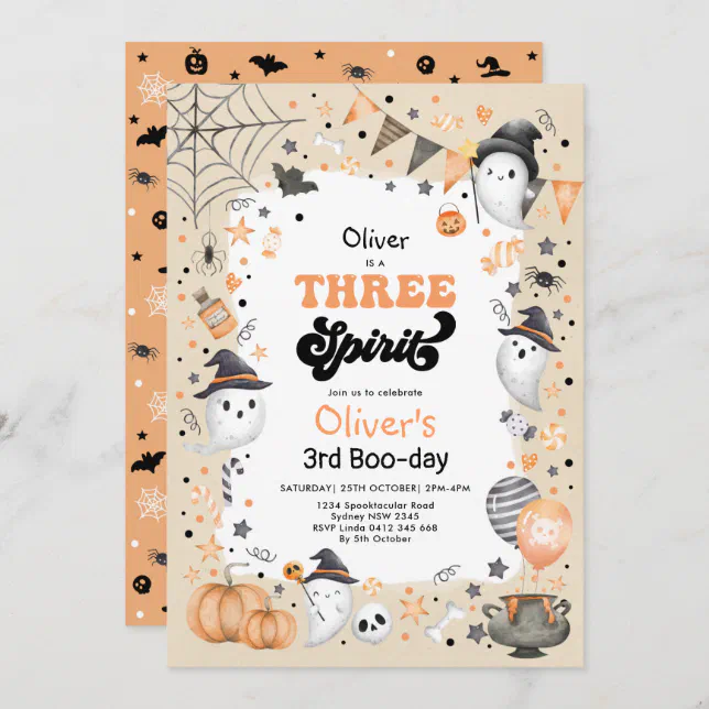 Three Spirit | Cute Halloween Ghost 3rd Birthday Invitation | Zazzle