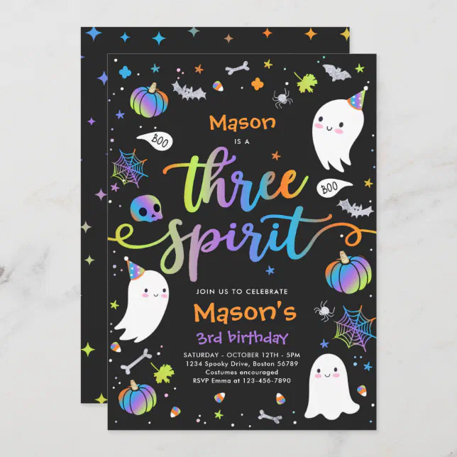Three Spirit Cute Halloween Ghost 3rd Birthday Invitation | Zazzle