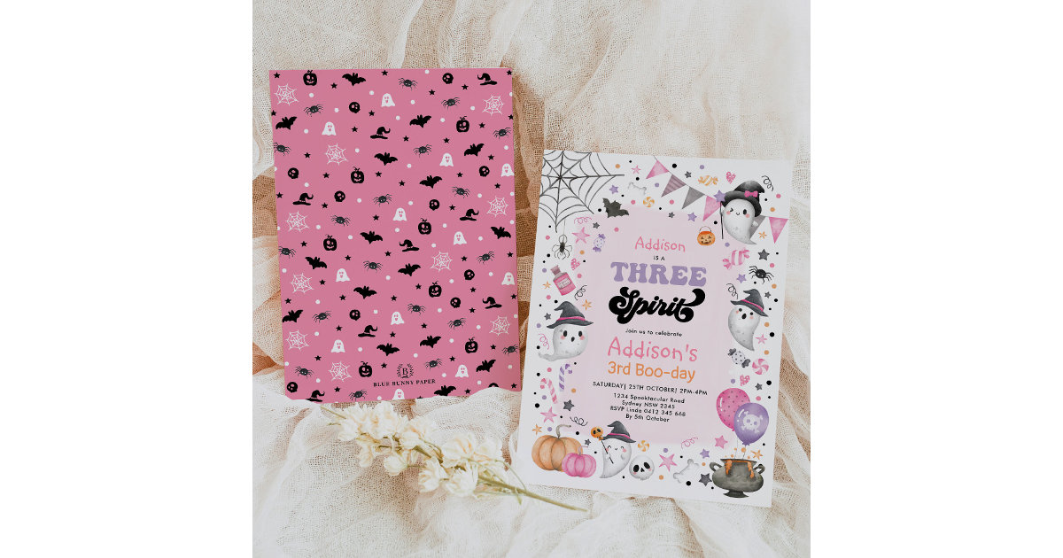 Three Spirit | Girl Halloween Ghost 3rd Birthday Invitation | Zazzle