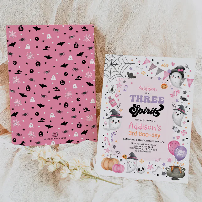 Three Spirit | Girl Halloween Ghost 3rd Birthday Invitation | Zazzle