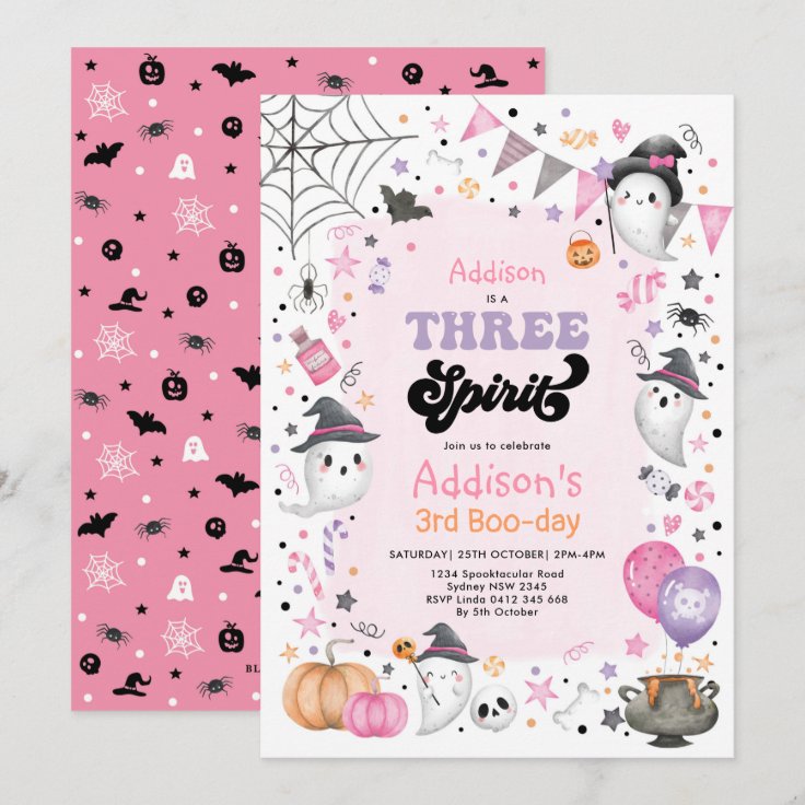 Three Spirit | Girl Halloween Ghost 3rd Birthday Invitation | Zazzle