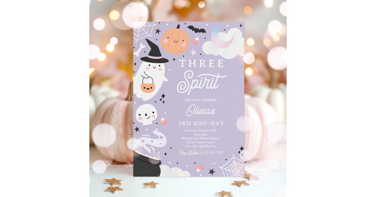 Three Spirit Halloween Ghost 3rd Birthday Party Invitation | Zazzle