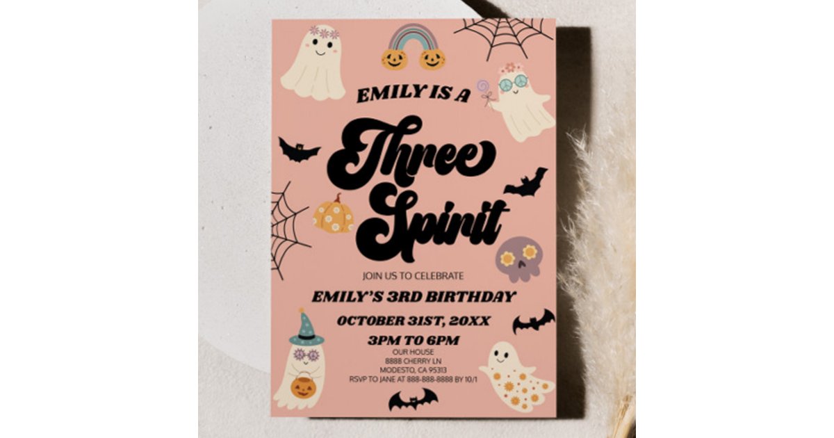Three Spirit Halloween Third 3rd Birthday Party Invitation | Zazzle