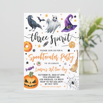 Three Spirit Spooky Halloween Birthday Invitation | Zazzle