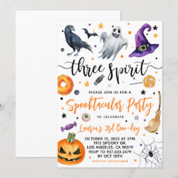 Three Spirit Spooky Halloween Birthday Invitation | Zazzle