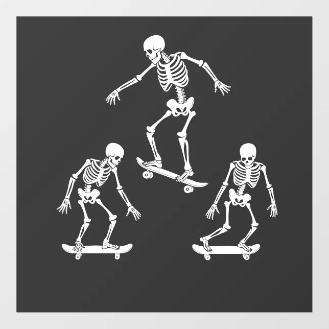 Three Spooky Skating Skeleton Halloween Skateboard Window Cling | Zazzle