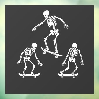 Three Spooky Skating Skeleton Halloween Skateboard Window Cling | Zazzle
