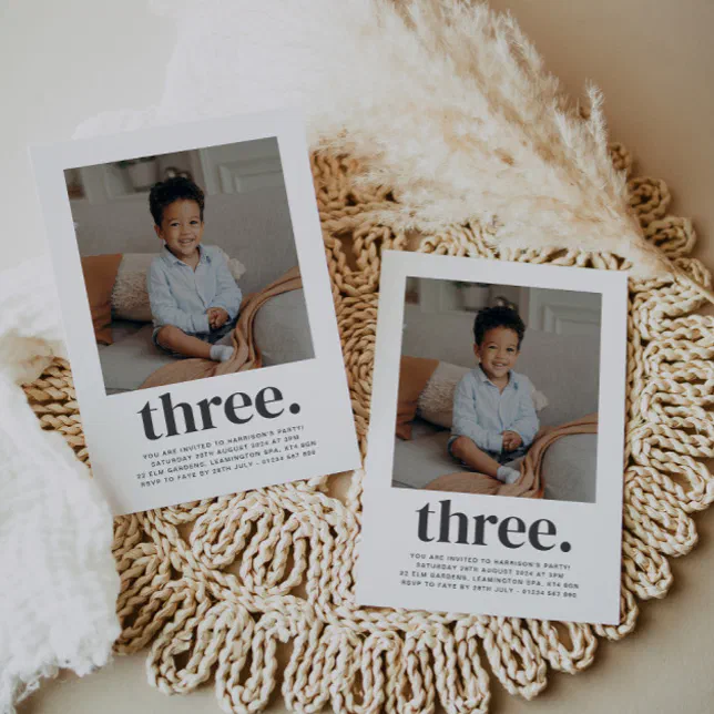 Three- Square Photo Birthday Invitation | Zazzle