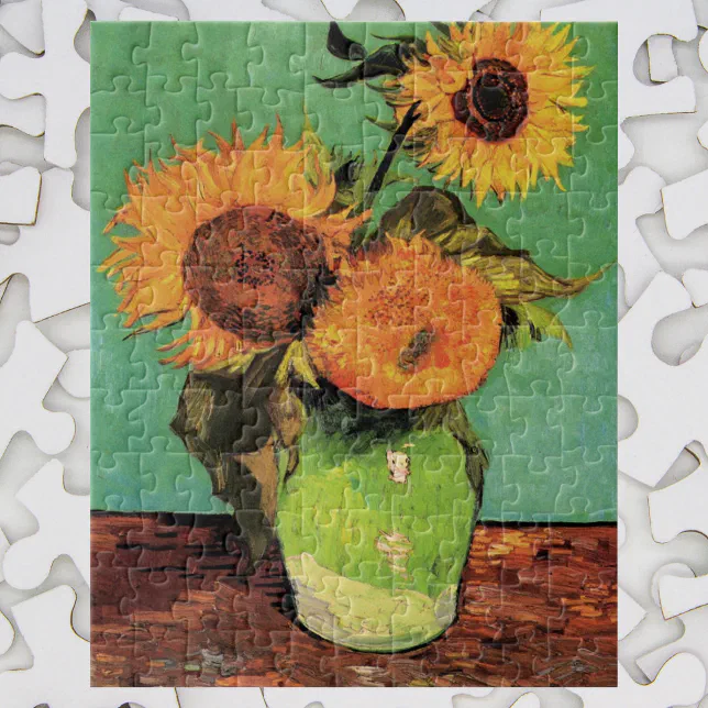 Three Sunflowers in a Vase by Vincent van Gogh Jigsaw Puzzle | Zazzle