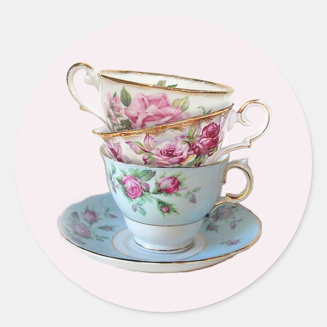 Three Tea Cups Classic Round Sticker | Zazzle