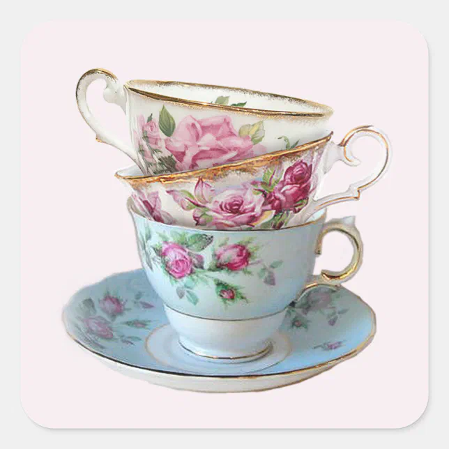 Three Tea Cups Square Sticker | Zazzle