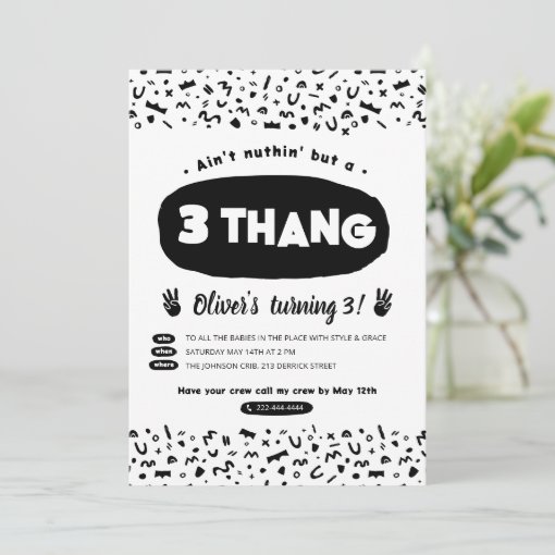 Three Thang, 90s Hip Hop Birthday Party Invitation | Zazzle