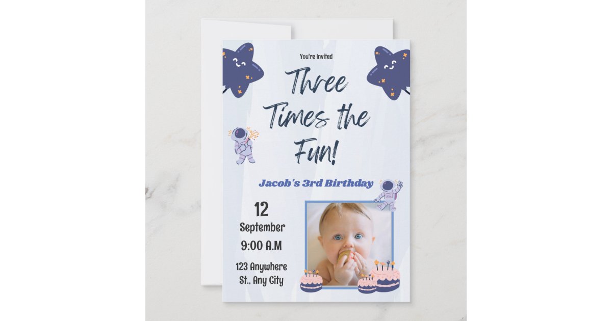 Three Times the Fun, Customizable 3rd Birthday Invitation | Zazzle