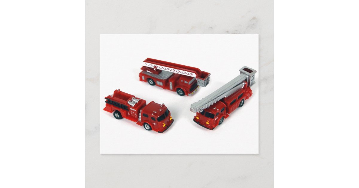 THREE TOY FIRE ENGINES POSTCARD | Zazzle