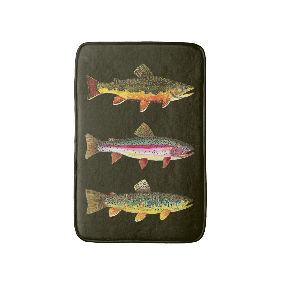 Three Trout Decor Bathroom Mat | Zazzle