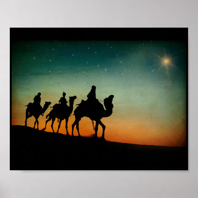 Three Wise Men following Star Christmas Holiday Poster | Zazzle