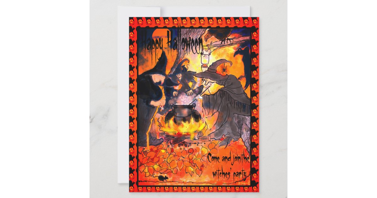 Three Witches Party Halloween Art Invitation | Zazzle