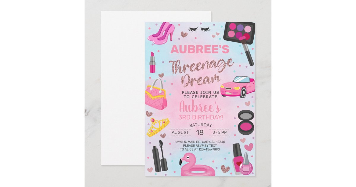 Threenage Dream girl 3rd third birthday invitation | Zazzle