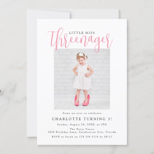 Threenager | Photo 3rd Birthday Party Invitation | Zazzle