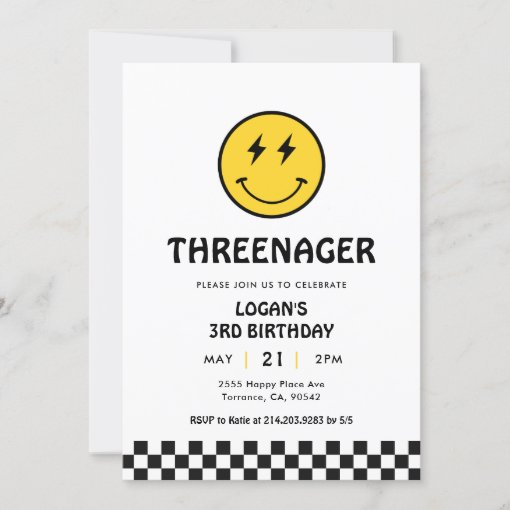 Threenager Retro Boy 3rd Birthday Party Invitation | Zazzle