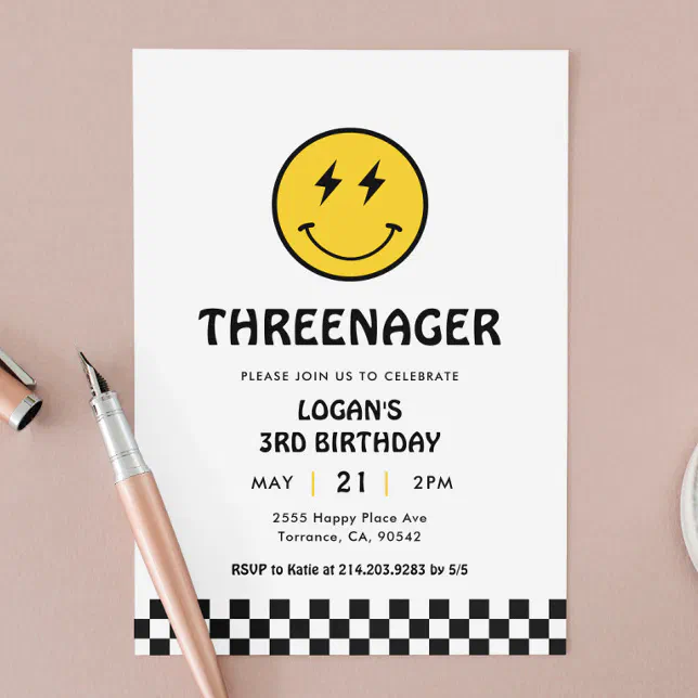 Threenager Retro Boy 3rd Birthday Party Invitation | Zazzle