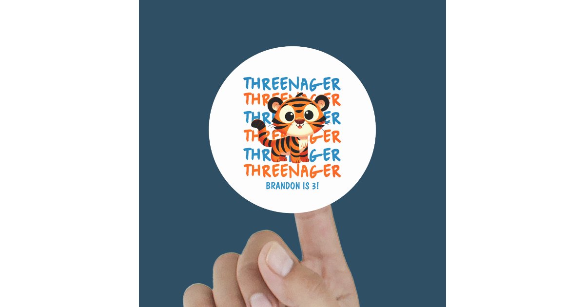 Threenager Tiger Boy 3rd Birthday Party Classic Round Sticker | Zazzle