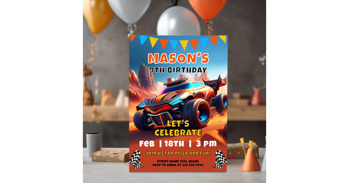 Thrilling Race Track Birthday Bash Invitation | Zazzle