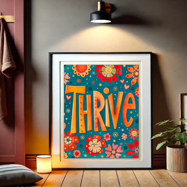 Thrive Inspirational Heart Floral Pretty Photo Print | Zazzle