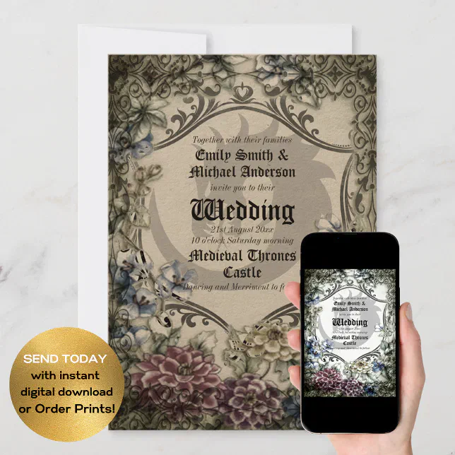 Thrones Dragon Wedding Medieval Gothic Parchment Invitation | Zazzle