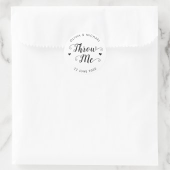 Throw Me Confetti Wedding Favor Script Heart Classic Round Sticker | Zazzle