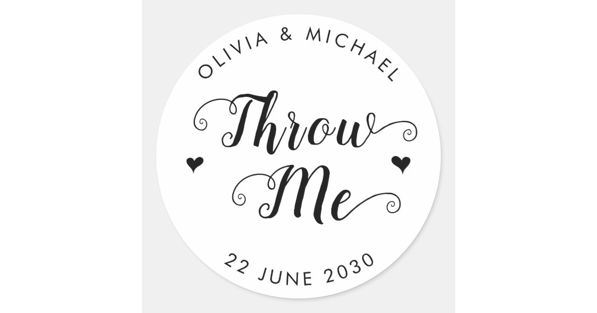 Throw Me Confetti Wedding Favor Script Heart Classic Round Sticker | Zazzle