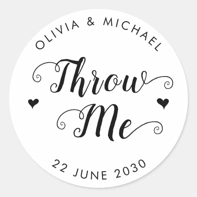 Throw Me Confetti Wedding Favor Script Heart Classic Round Sticker | Zazzle