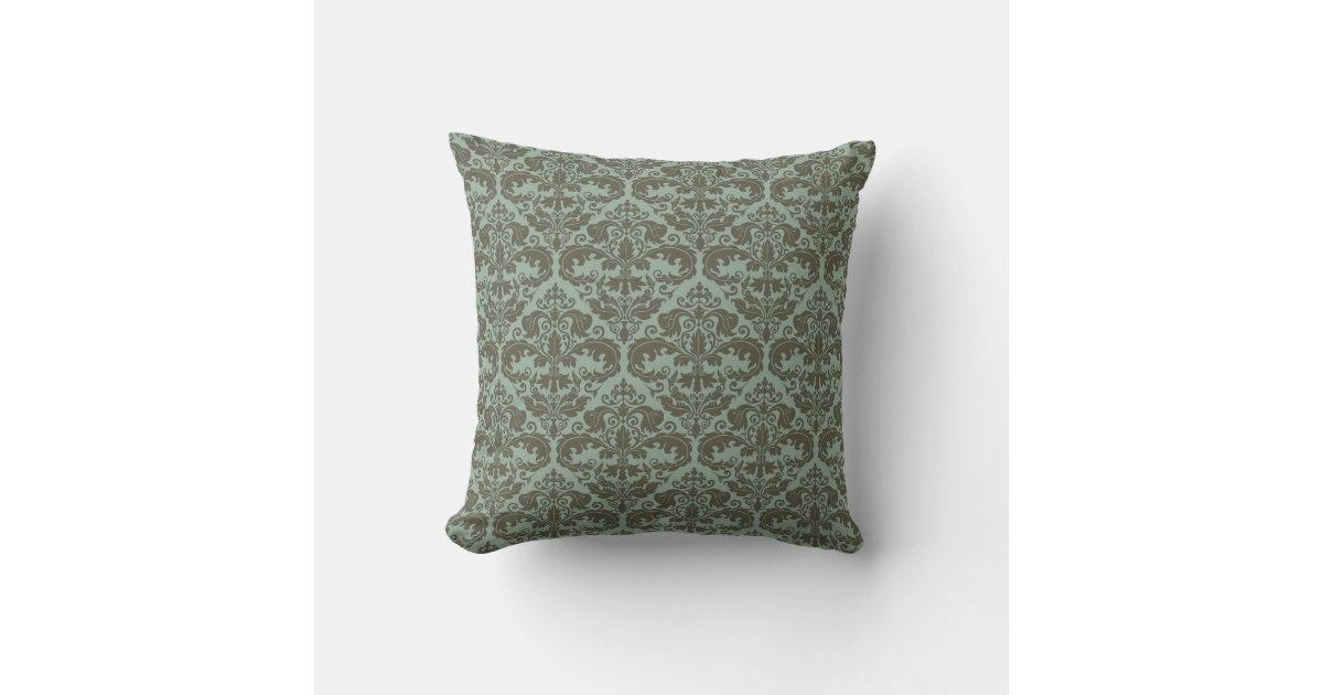 Throw Pillow - Damask Pattern (Sage) | Zazzle